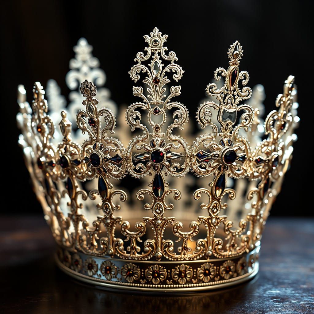 A brilliant, ornate thin silver coronet as if crafted by the skilled ...