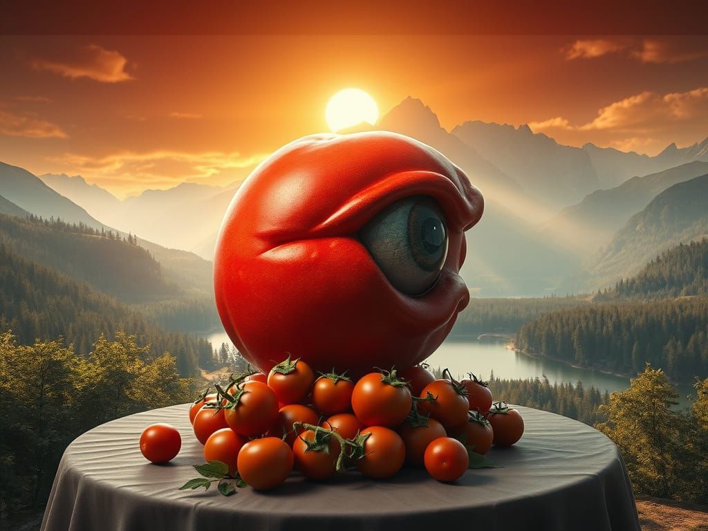 Epic Tomato Landscape in Golden Hour - AI Art