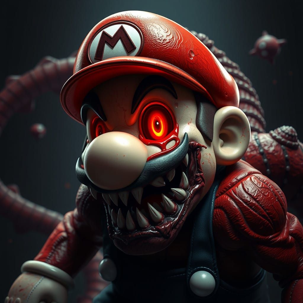 Horrific Mario Creature in Dark Fantasy Matte Pain... - AI Art