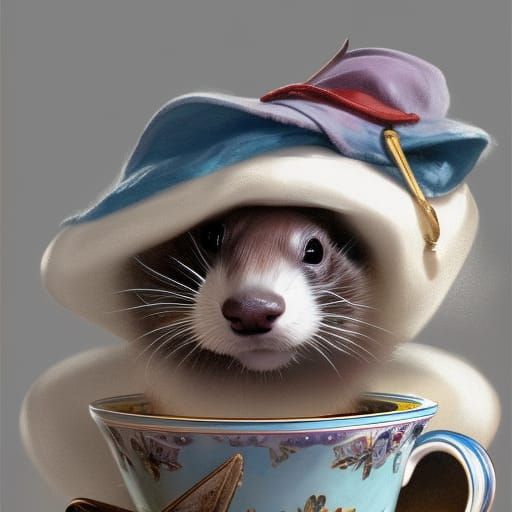 Ferret Tea Time 15 - AI Generated Artwork - NightCafe Creator