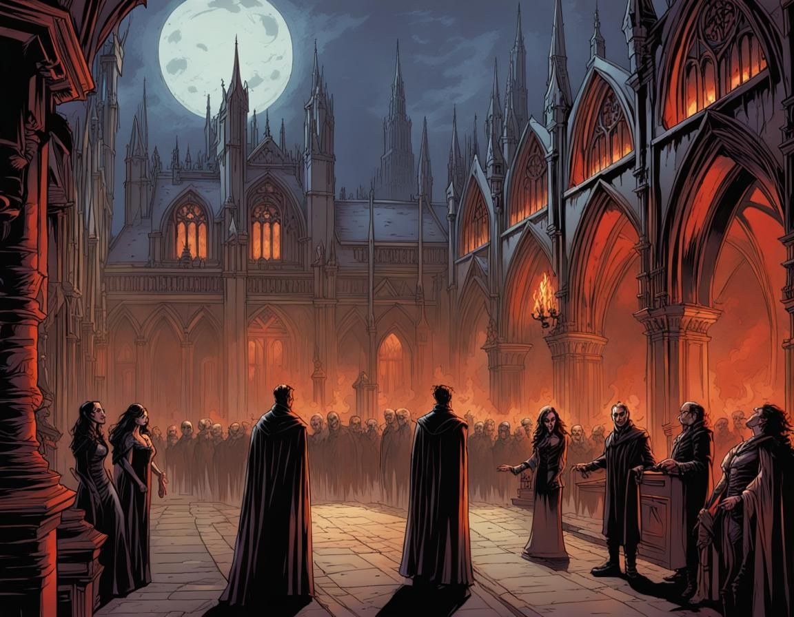 Vampire medieval gathering in gothic enclave - AI Generated Artwork ...