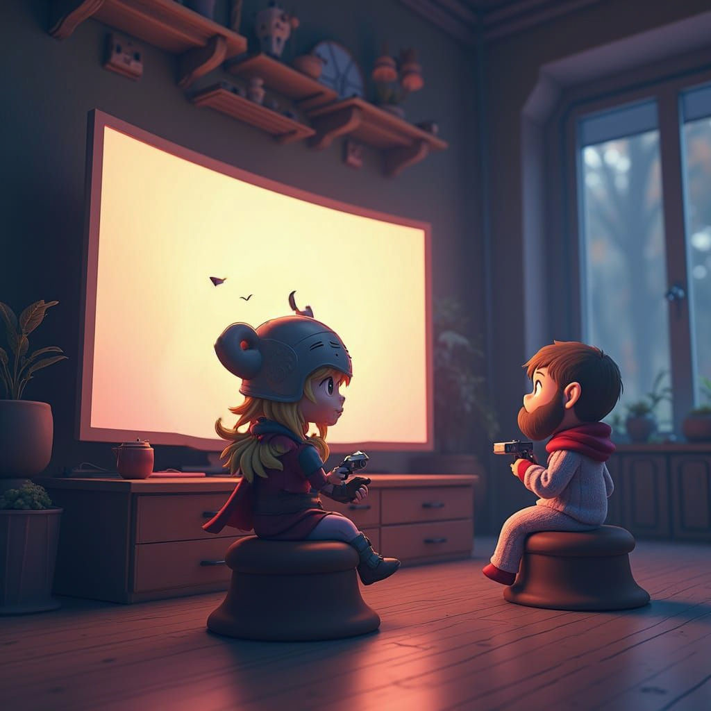 Ghibli-Inspired Arcade Scene with Chibi Valkyrie a... - AI Art