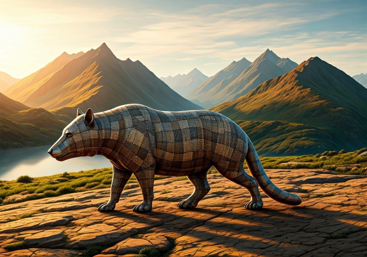 Pyrographically Whittled Plaid Animals 3D Doodlecraft, Mountains