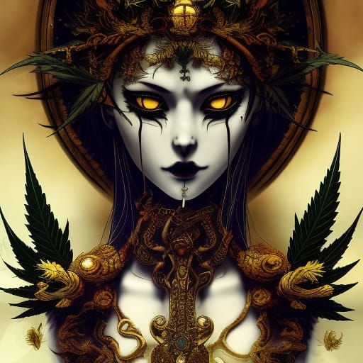 Marijuana goddess and Mistress Death, Intricately Designed gold jewelry ...