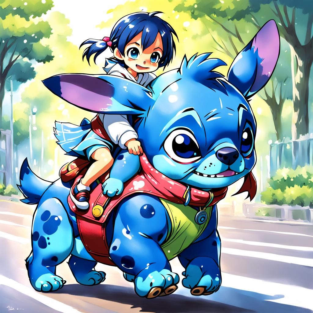 Stitch riding a dog - AI Generated Artwork - NightCafe Creator
