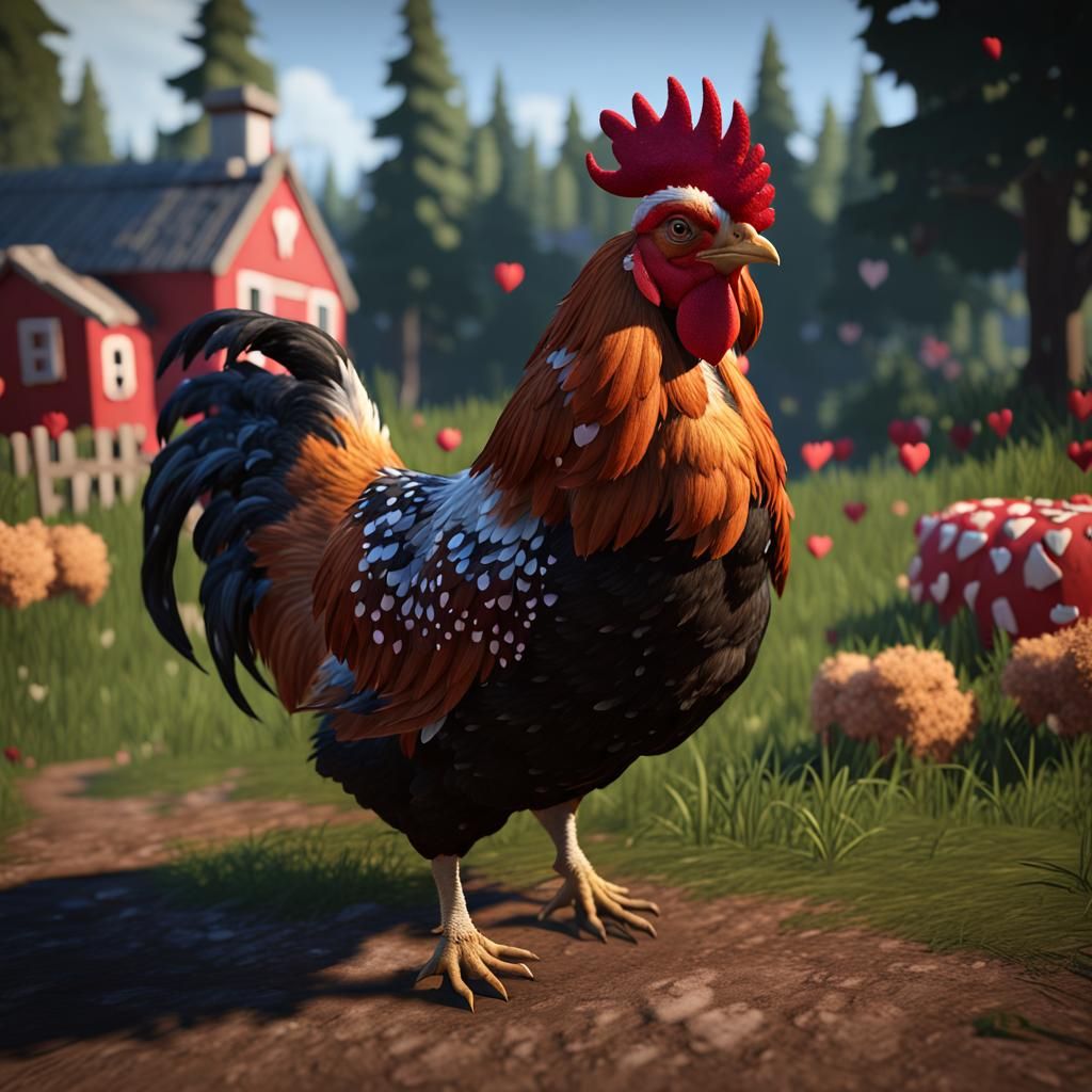 cute little bantam rooster with floating hearts over his head while ...