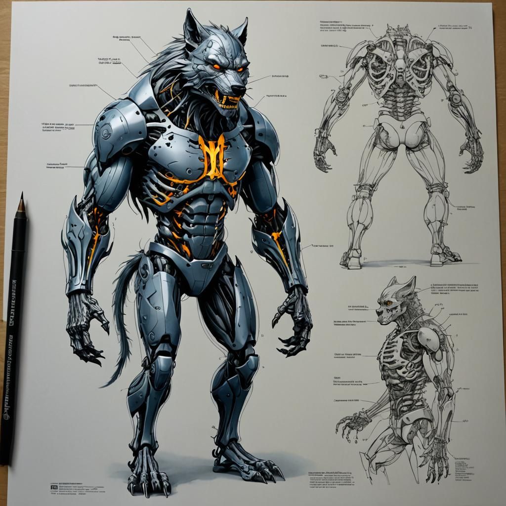 A biologycal anatomy sketch of a WereWolf-terminator-cyborg by natgeo ...