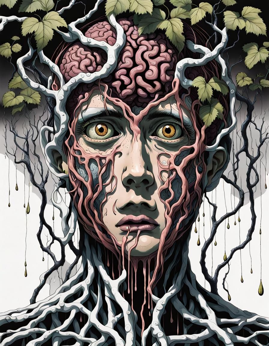 8K illustration of a melting brain made out of vines and eyes - AI ...