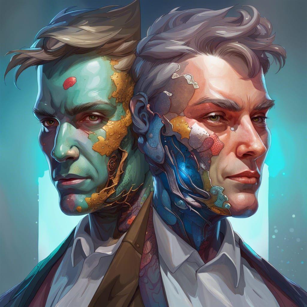 Two face human hybrid robot head and shoulders portrait, 8k resolution ...