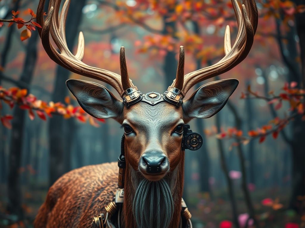 Hyper-Real Steampunk Deer in Opulent Forest - AI Art