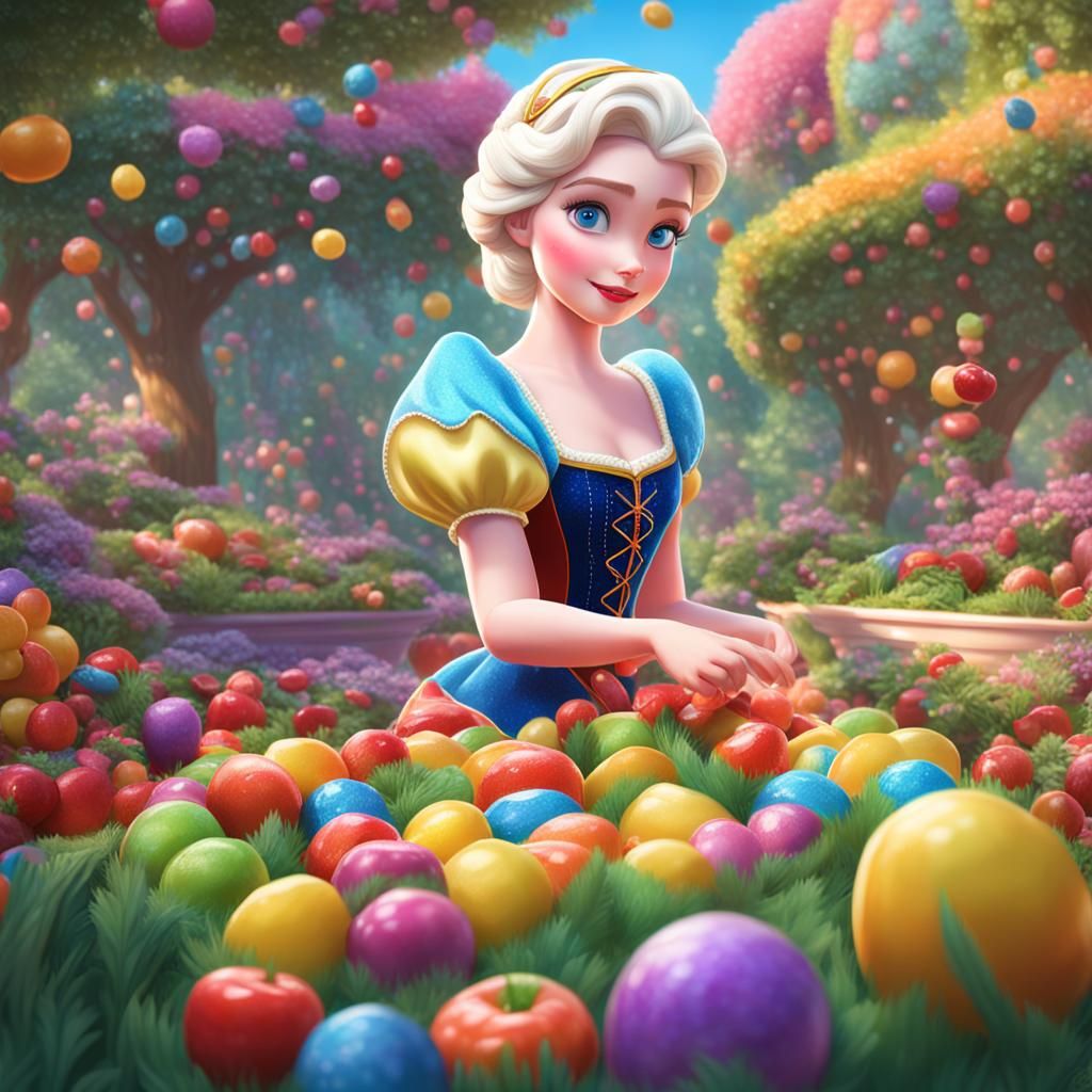 Elsa mixrd snowwhite in garden - AI Generated Artwork - NightCafe Creator