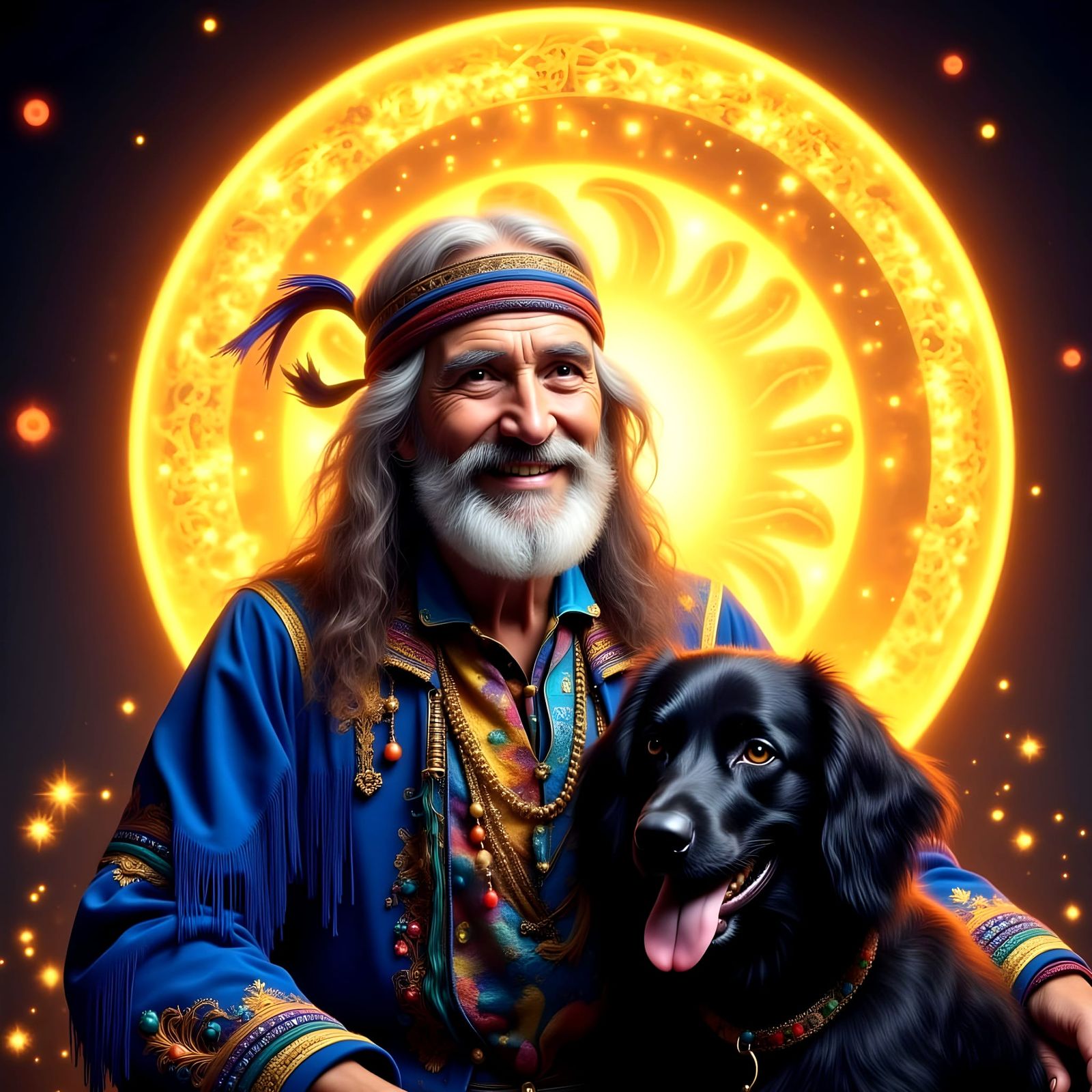 Ethereal Hippie Musician in Radiant Portal - AI Art