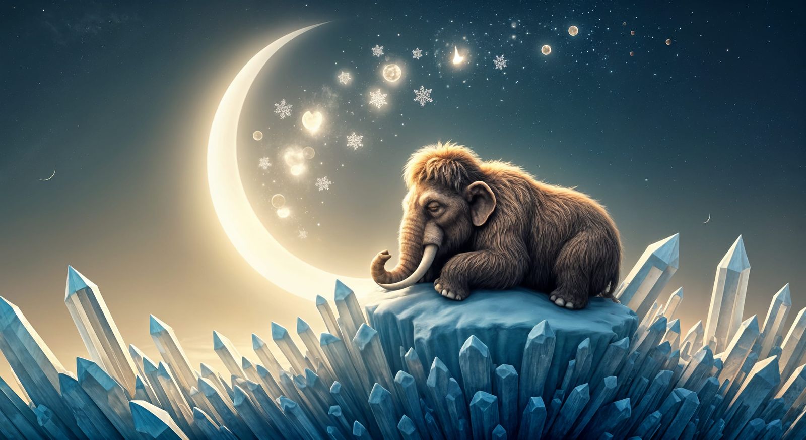 Baby Mammoth sleeping on a Crescent Moon