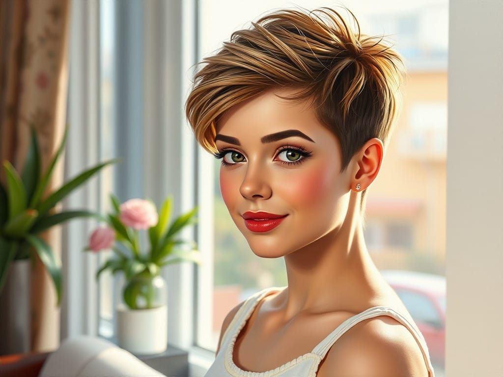 4k glossy oil painting of a cute young Caucasian woman with a detailed ...