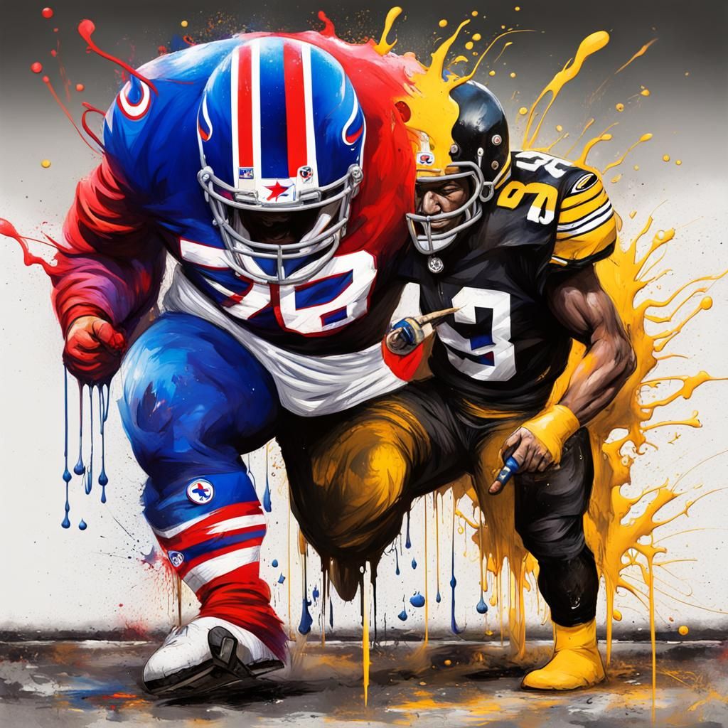 Buffalo Bills mascot stomping on the pittsburgh Steelers football team - AI Generated Artwork ...