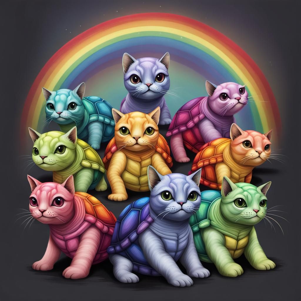 rainbow turtle cats - AI Generated Artwork - NightCafe Creator