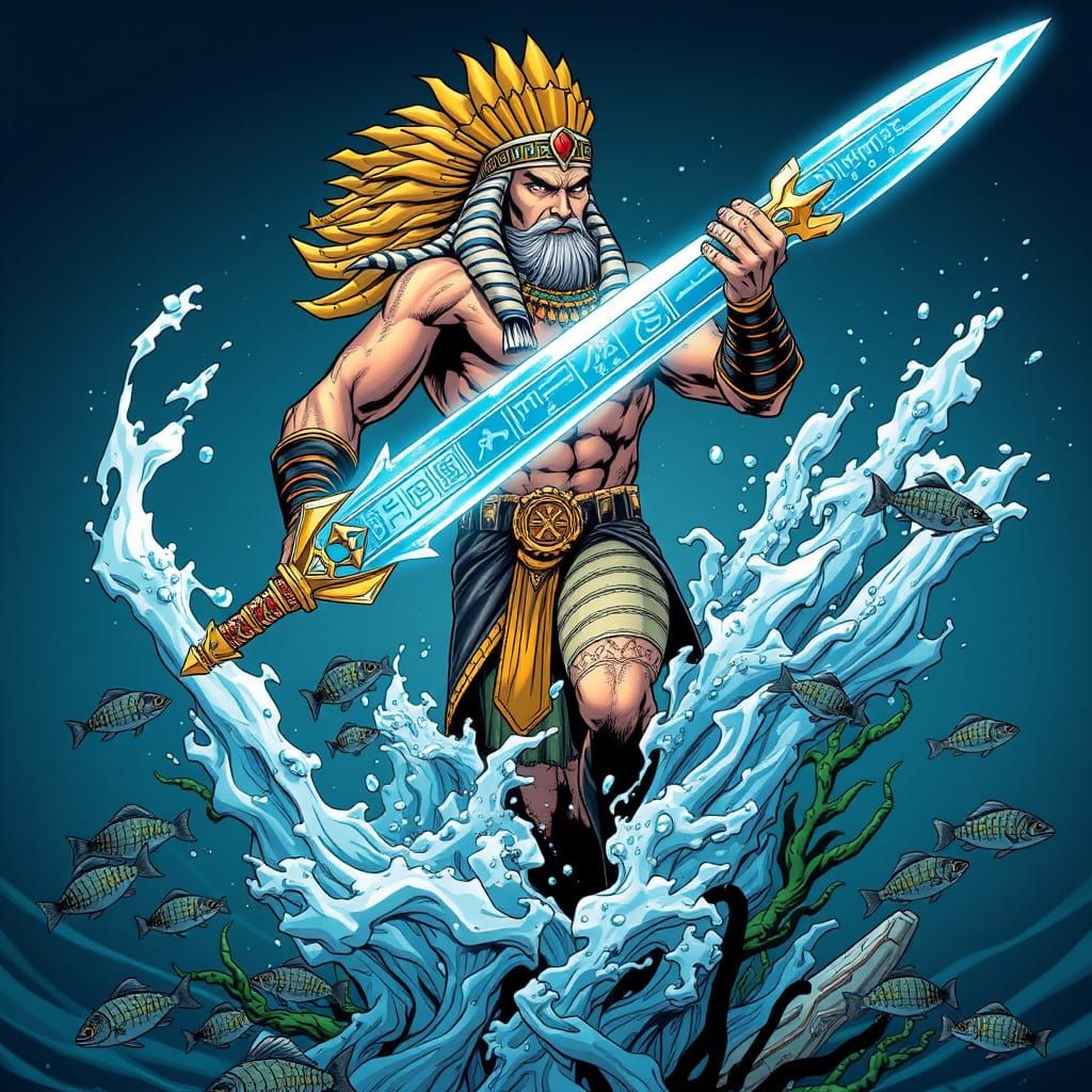 Egyptian Aquaman Wields Magic Sword of Water in Ep... - AI Art