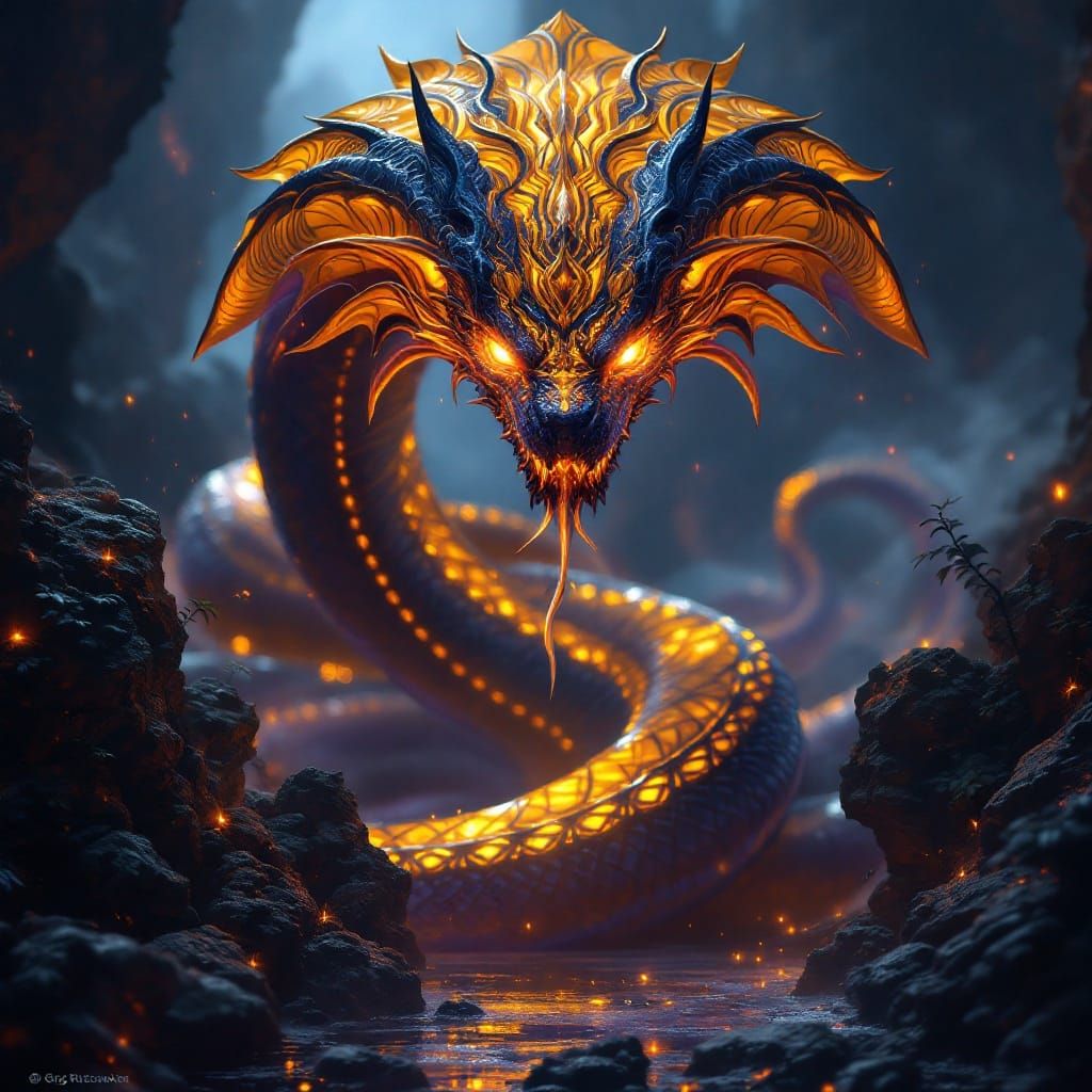 Majestic Dark Fantasy Basilisk in Regal Splendor - AI Art