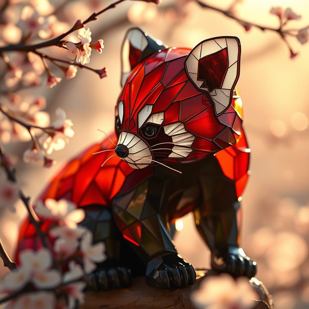 Glass red panda - Vibrant Stained Glass Red Panda in Whimsic...
