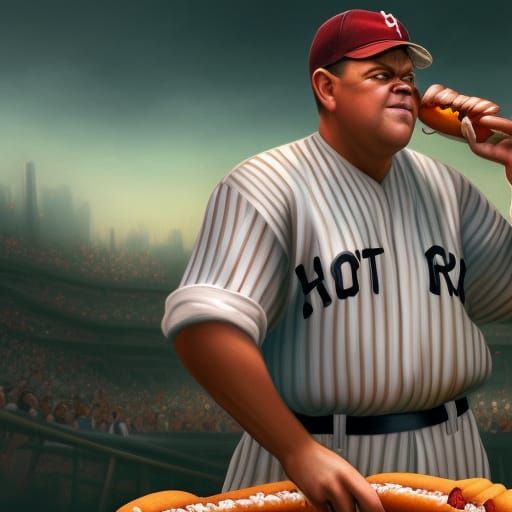 Babe Ruth - Babe Ruth's Baseball and Hotdog Fantasy Art