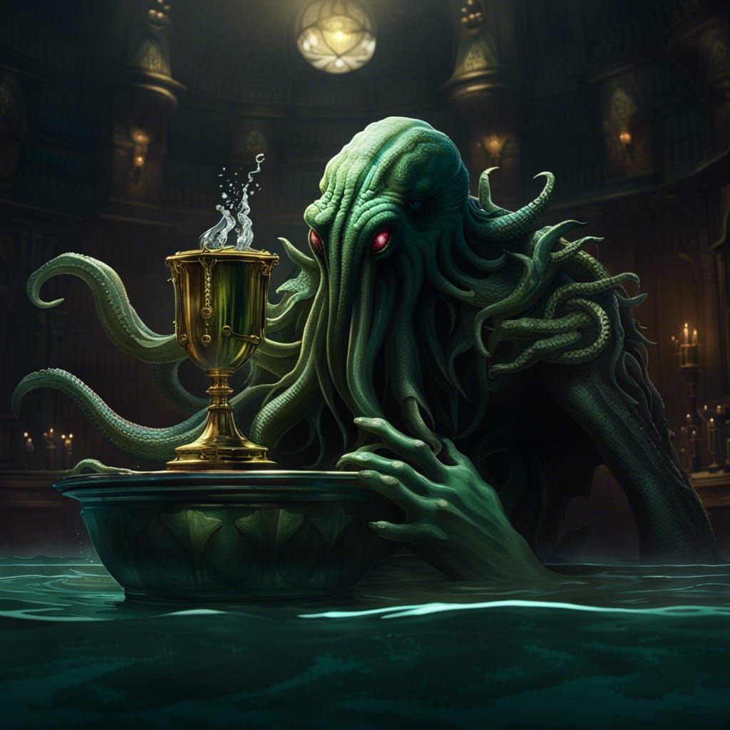 Cthulhu drinking out of a trophy cup - AI Generated Artwork - NightCafe ...