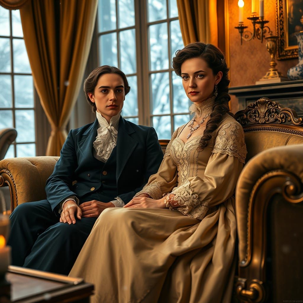 Regency Era Romance in Elegant Drawing Room - AI Art