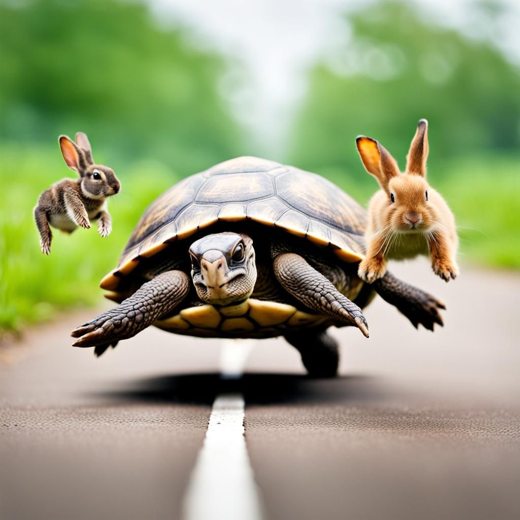 Turtle vs Rabbits in race - AI Generated Artwork - NightCafe Creator