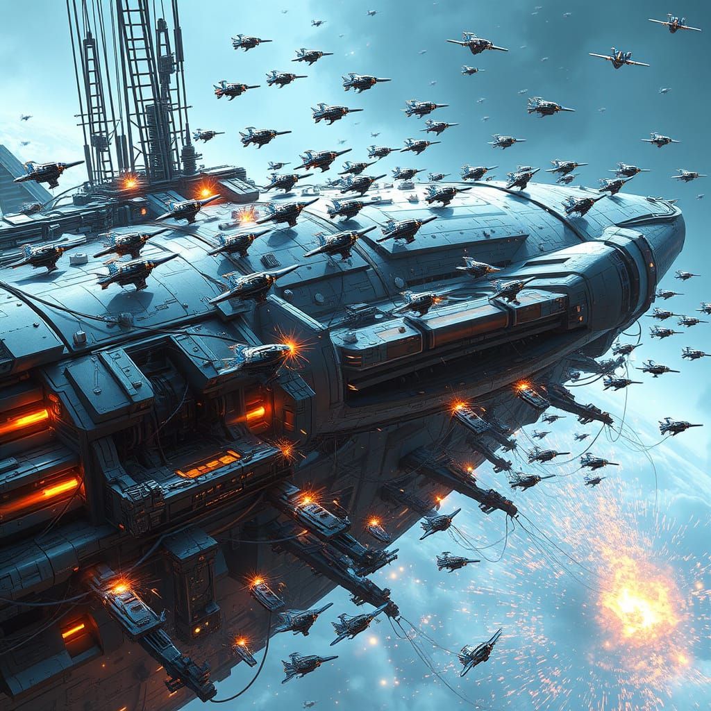 Space Fighter Carrier - Cyberpunk Spacecraft Under Construct...