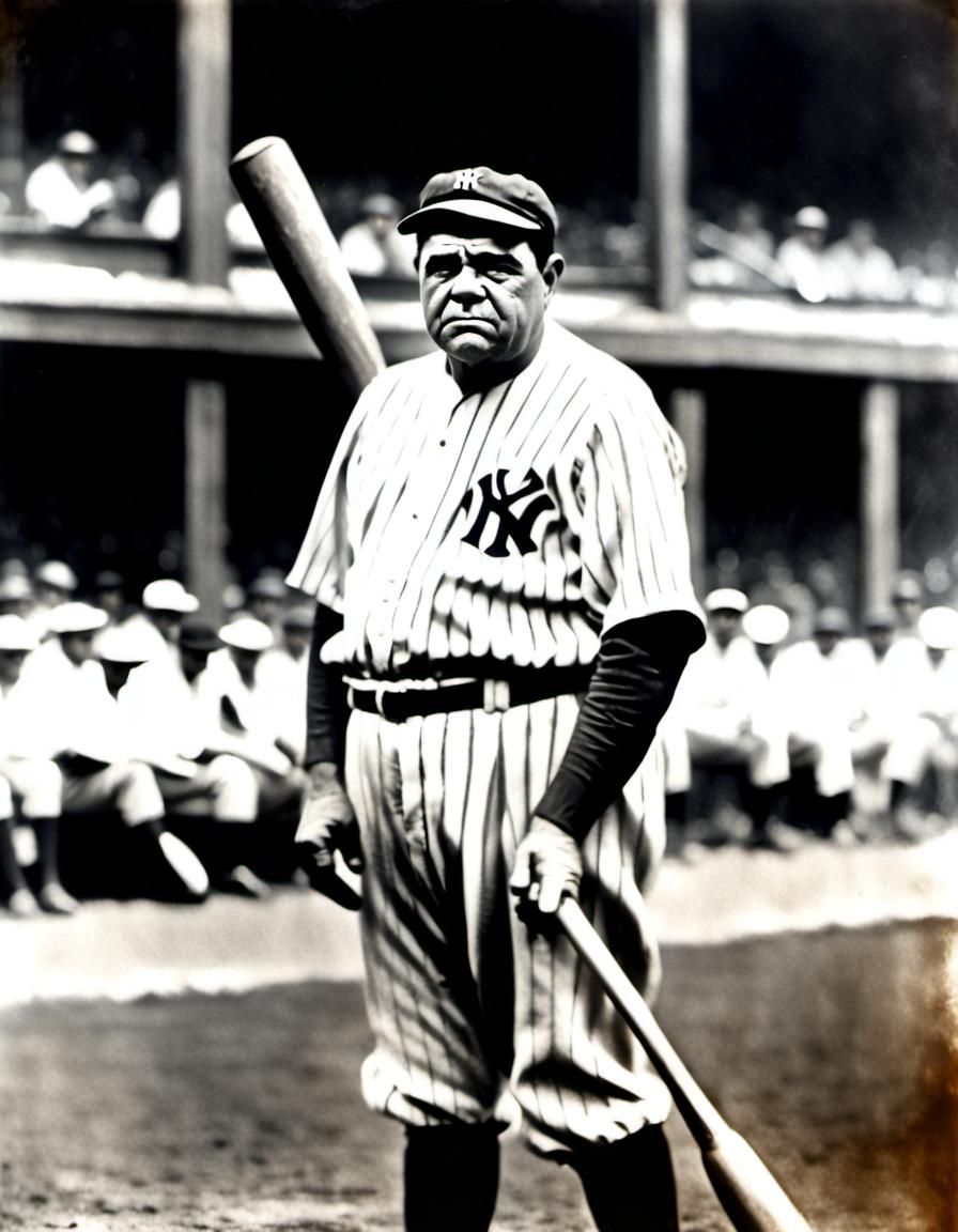 Babe Ruth Vintage Sepia Photograph, 1920s Style - AI Art