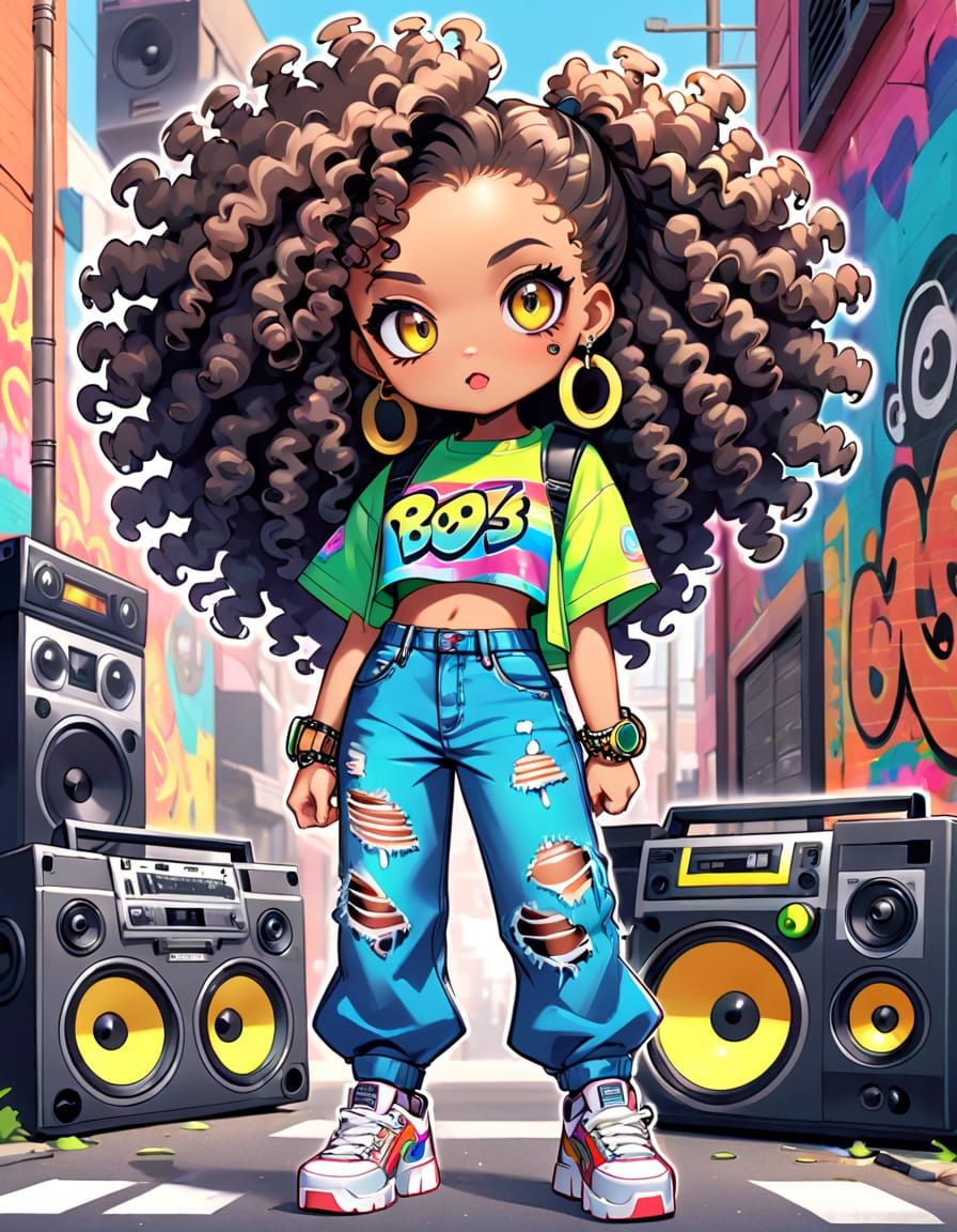 90’s - Chibi 90s R&B Girl in Colorful Street Art