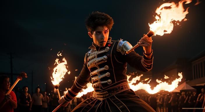 Professional fire Juggler, street performers - AI Generated Artwork - NightCafe Creator
