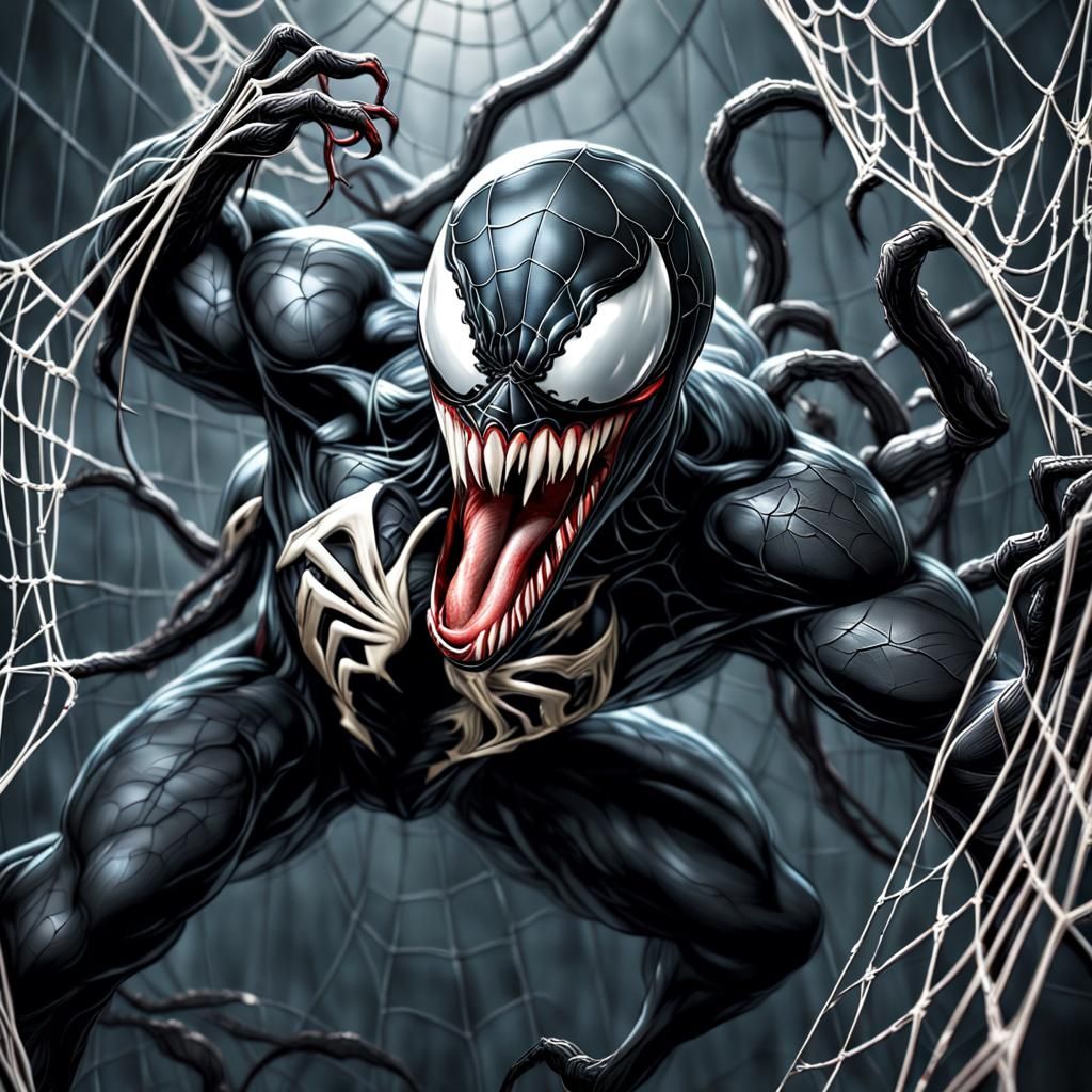 Venom, on a spider web - AI Generated Artwork - NightCafe Creator