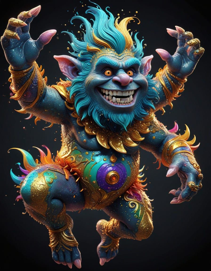 Vibrant Cartoon Troll Leaps with Whimsical Joy - AI Art