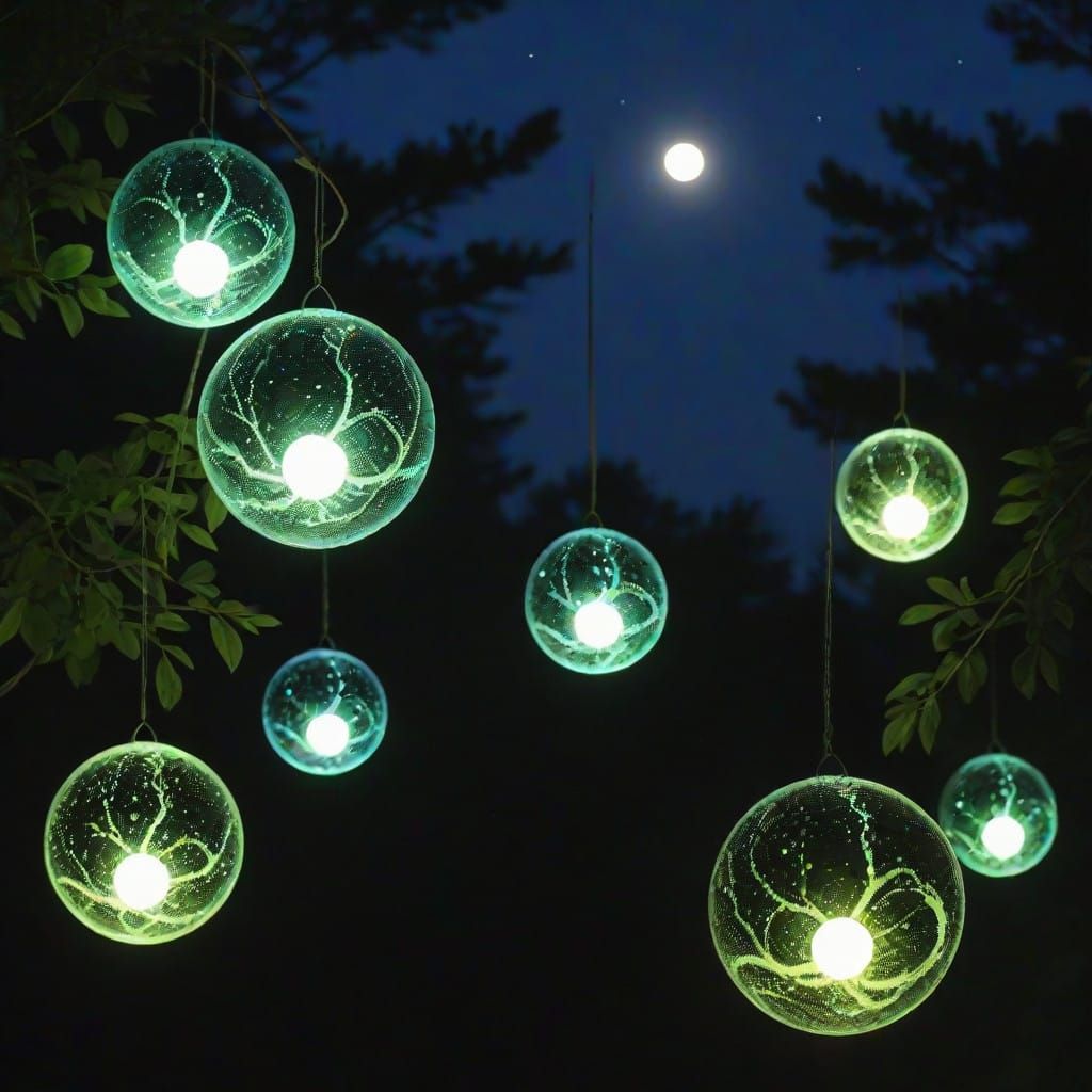 Luminescent Orbs Dancing Across the Starry Night - AI Art