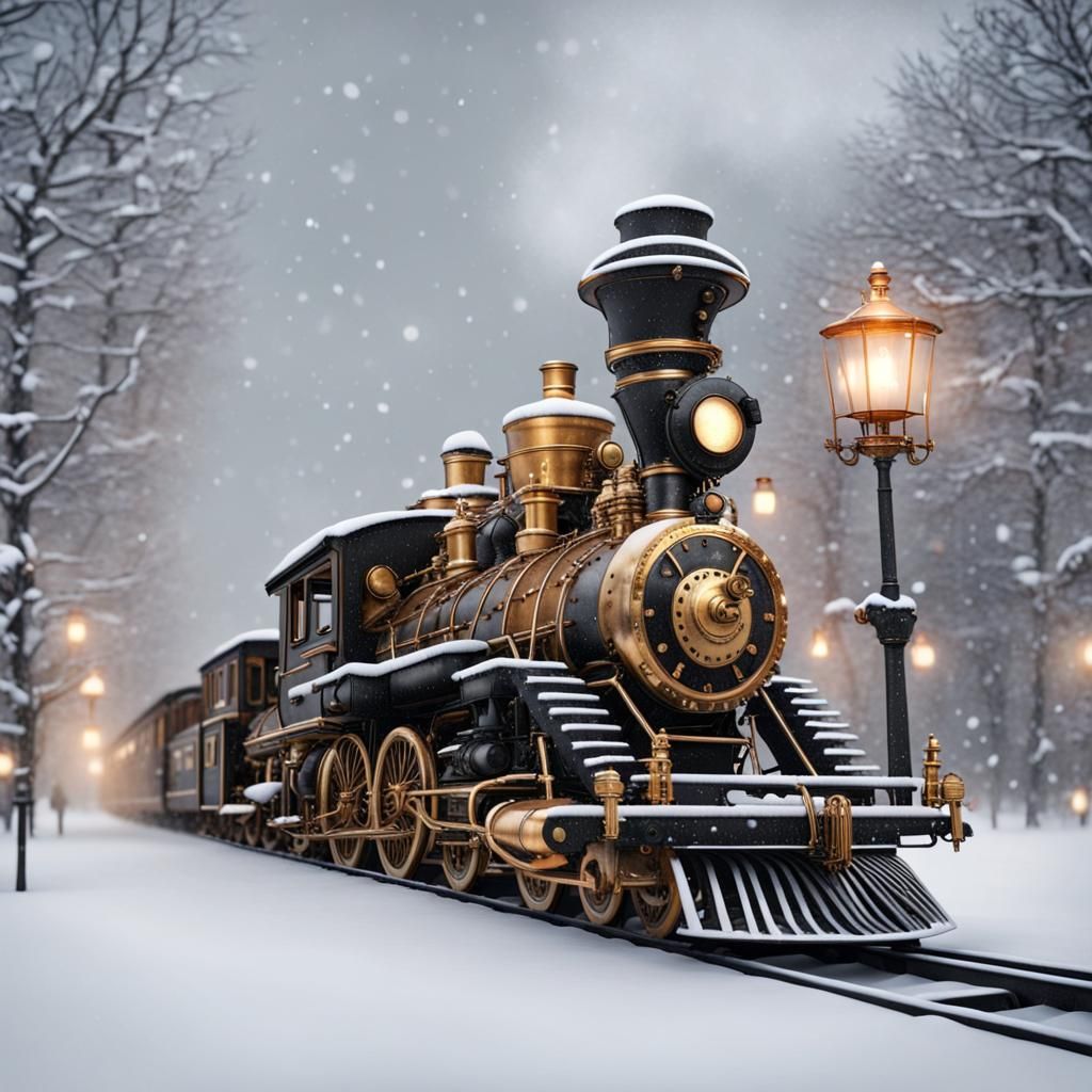 A steampunk themed train at Christmas - AI Generated Artwork ...