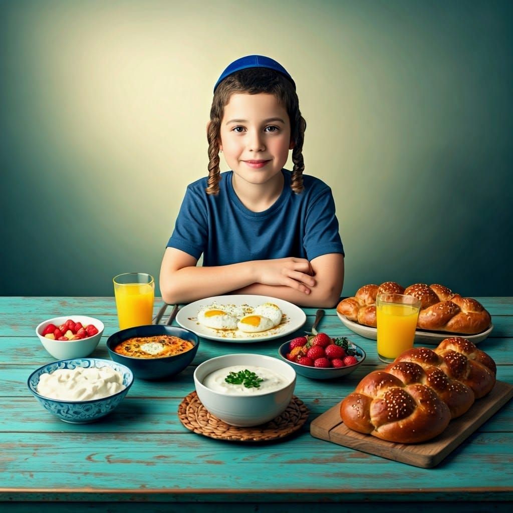 Israeli Breakfast - Young Haredi Boy Enjoying Traditional Is...
