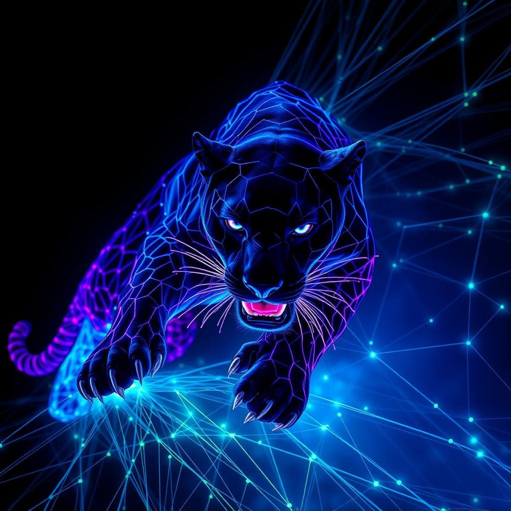 panther pouncing on prey - Panther Unleashes Futuristic Fur...