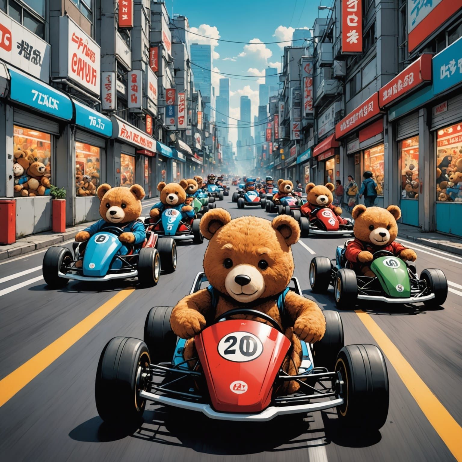 Teddy Bears Racing in Tokyo Streets in Comic Book ... - AI Art