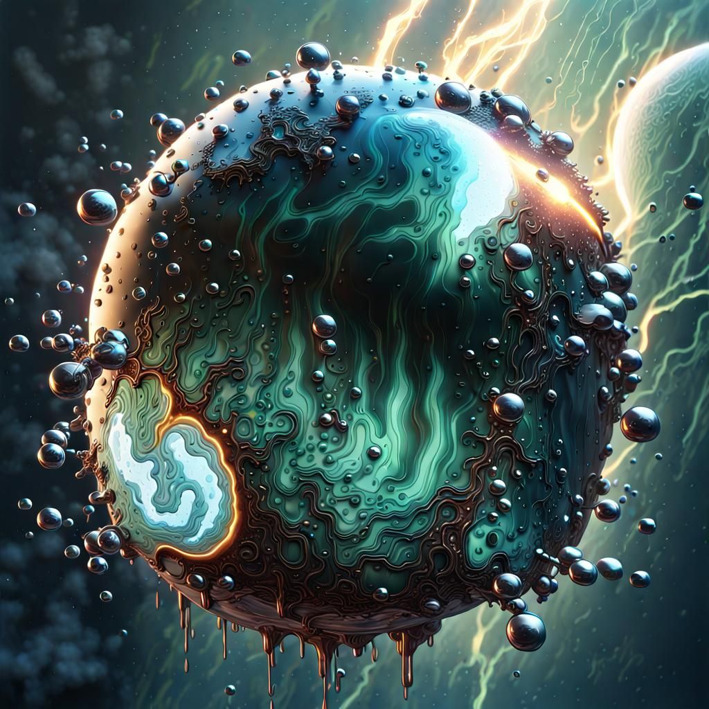 Melting metallic fluid bubble drops splash explosion - AI Generated ...