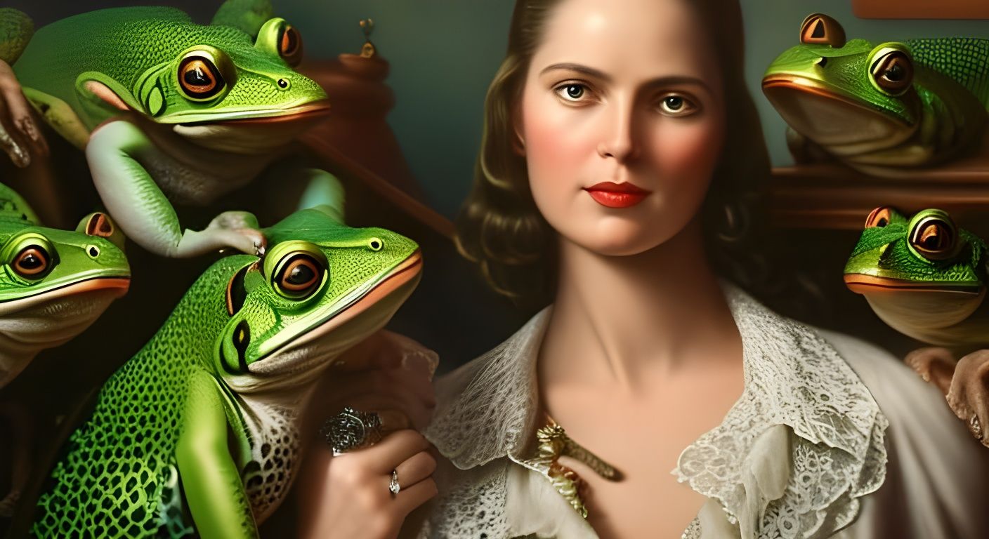 woman with pet frogs - AI Generated Artwork - NightCafe Creator