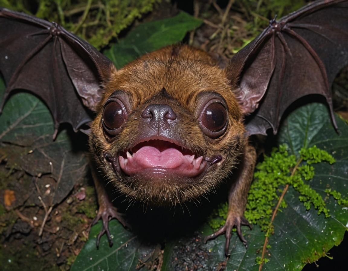 Epic close-up of a small bulldog bat in the rainforest. - AI Generated ...