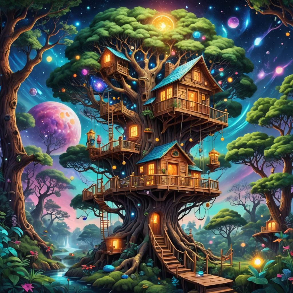 Treehouse fun with friends - AI Generated Artwork - NightCafe Creator