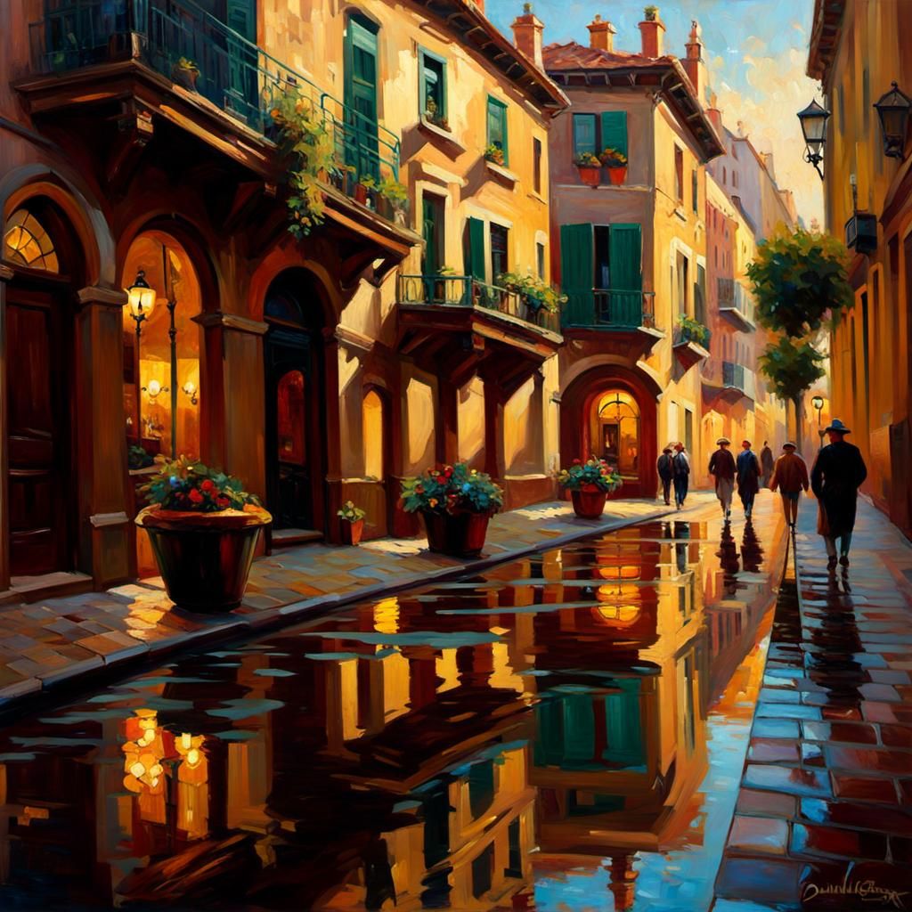 Overheard view of Victorian era style sunny Mediterranean buildings ...