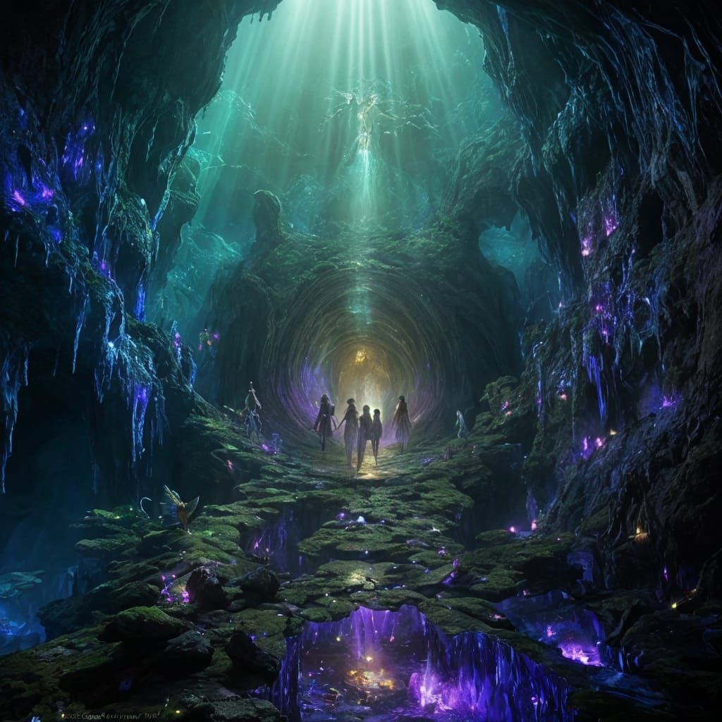 Whispers of Faery Magic in Glowing Crystal Caverns - AI Art