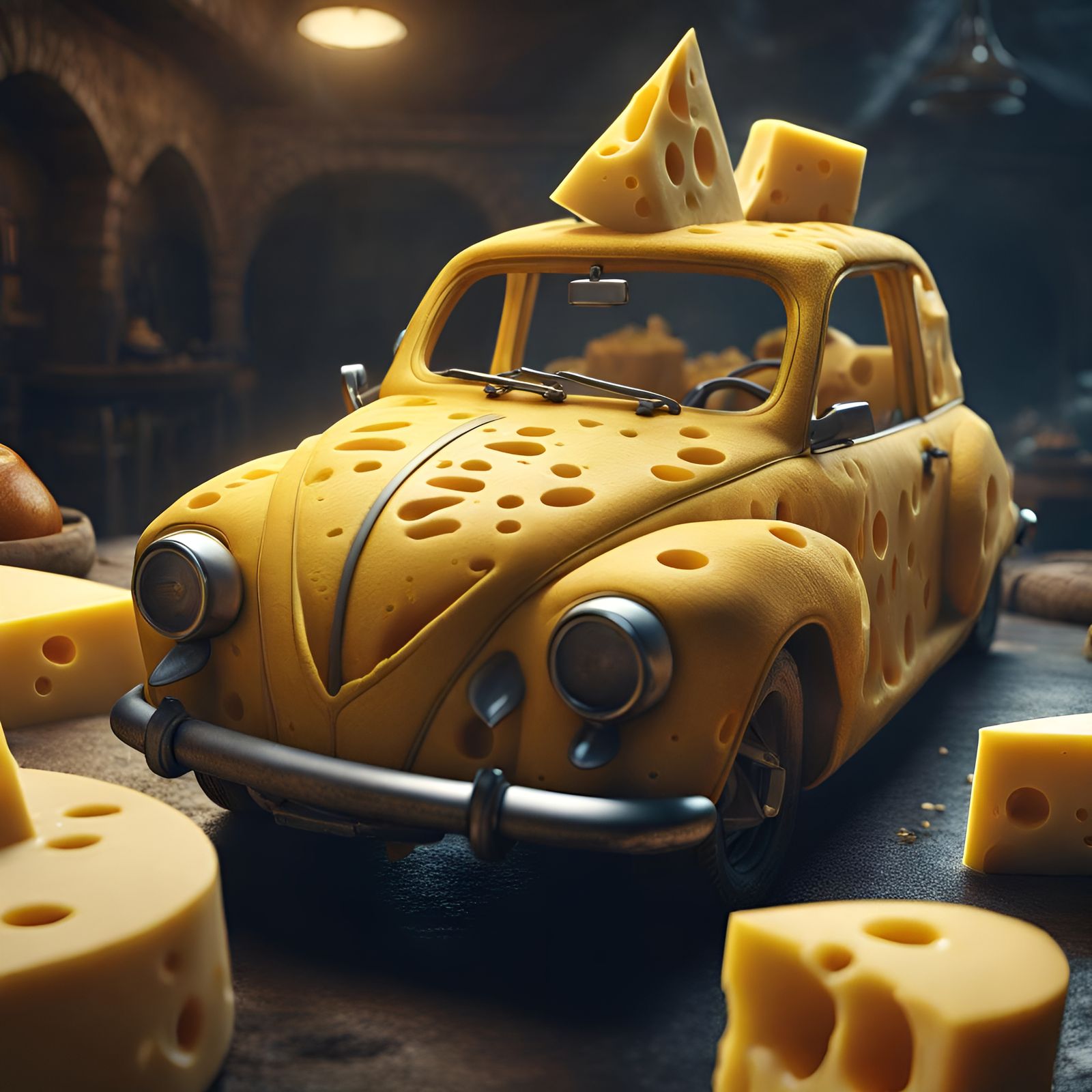 Car made from cheese - AI Generated Artwork - NightCafe Creator