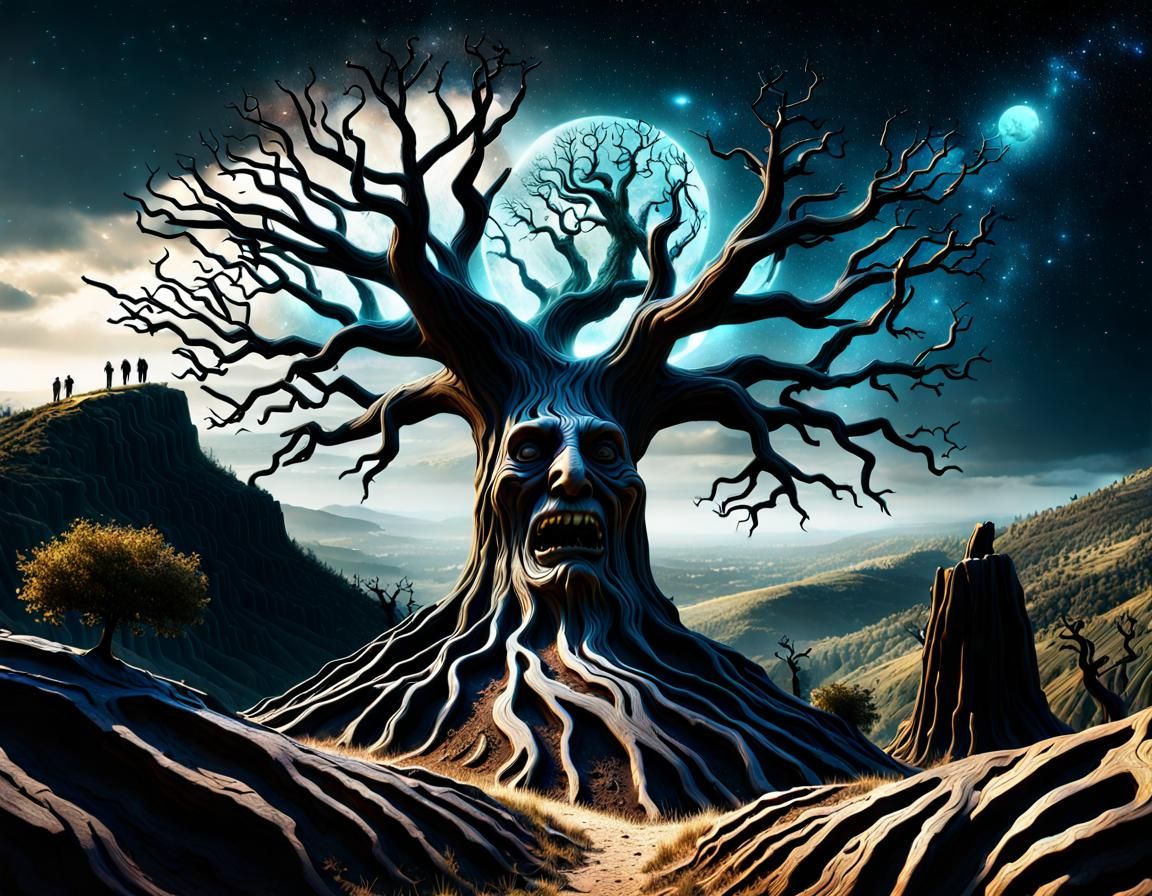 The tree of Knowledge opens a magic portal on the top of a cursed hill ...
