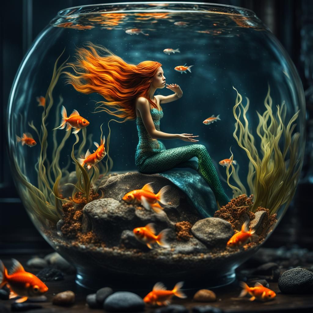 A mermaid in a goldfish bowl - AI Generated Artwork - NightCafe Creator