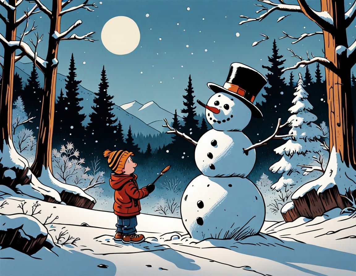 Whimsical Winter Comic Strip in Bill Watterson's S... - AI Art