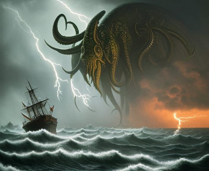 Cthulhu Emerging from the Clouds - AI Generated Artwork - NightCafe Creator