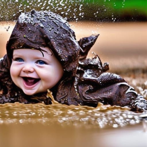 smiling baby splashing in the mud - AI Generated Artwork - NightCafe ...